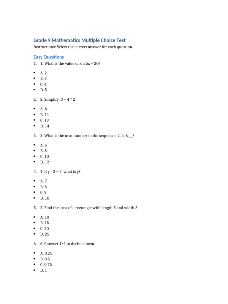 Grade 9 Mathematics Test | PDF | Triangle | Geometry