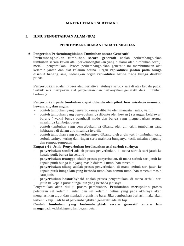 Materi Tema 1 Subtema 1 | PDF