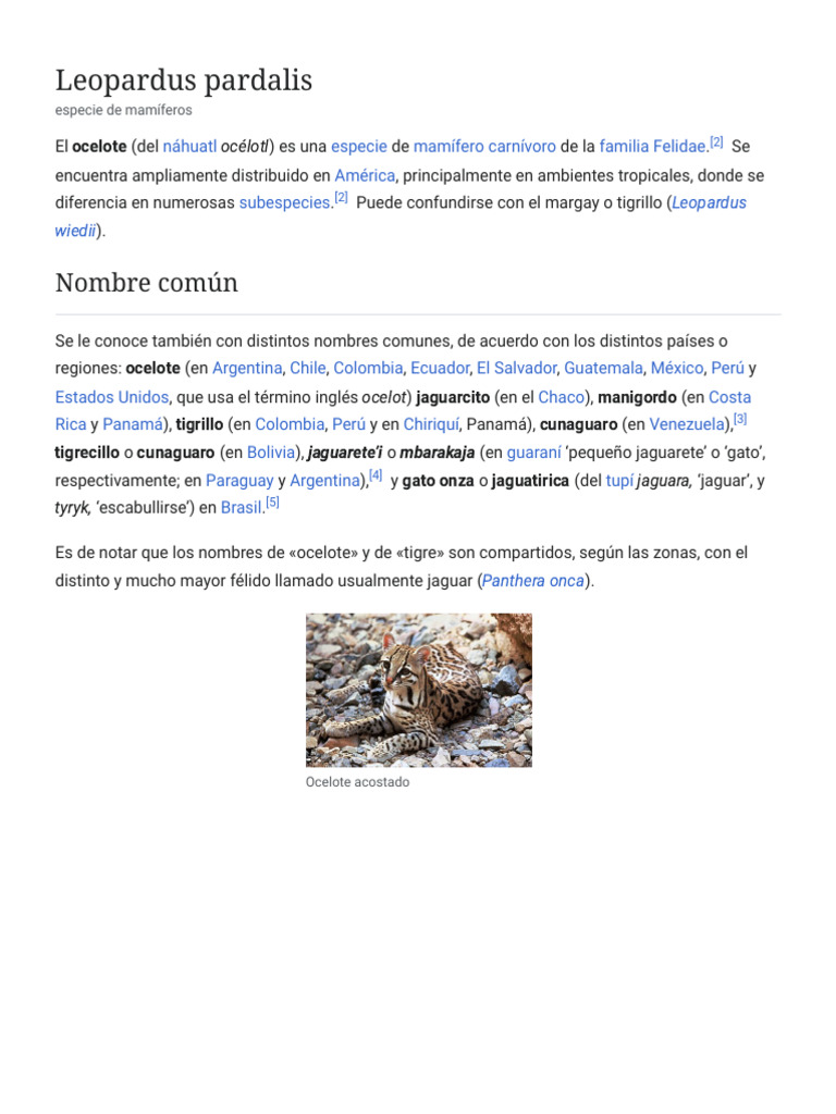 Leopardus Pardalis - Wikipedia, La Enciclopedia Libre | PDF