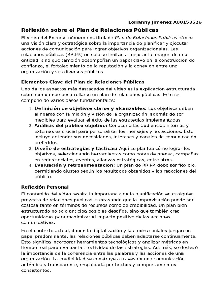 Unidad 3. Actividad 2. Entregable. Plan de RRPP | PDF | Planificación
