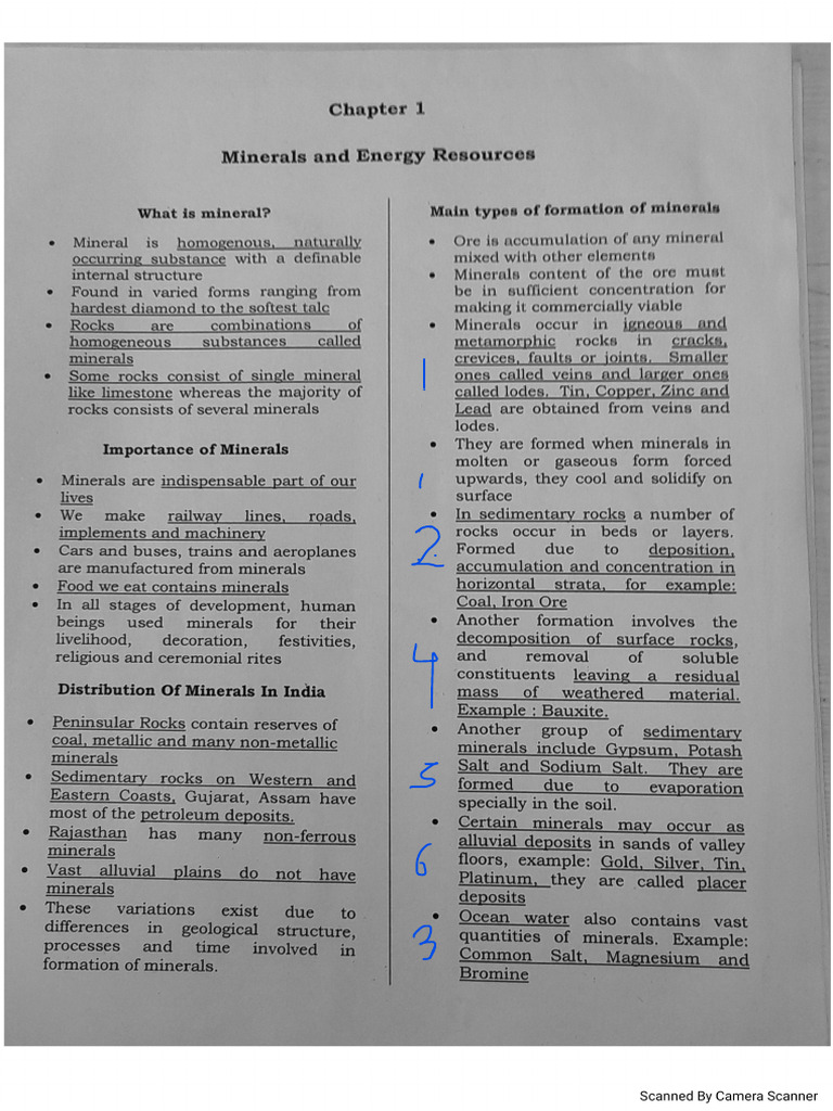 L5 Notes & Map Minerals & Energy Resources | PDF