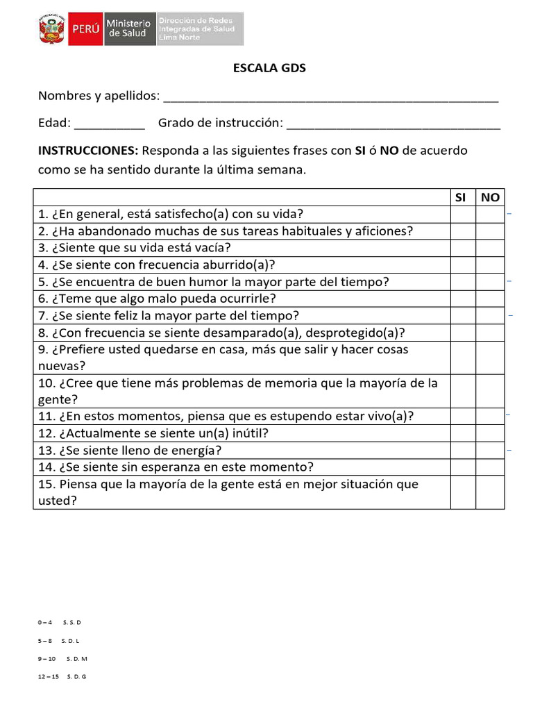 Escala Depresion Geriatrica Gds | PDF