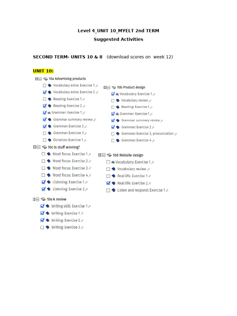 Suggested Activities - MYELT - Level 4 - Unit 10 | PDF