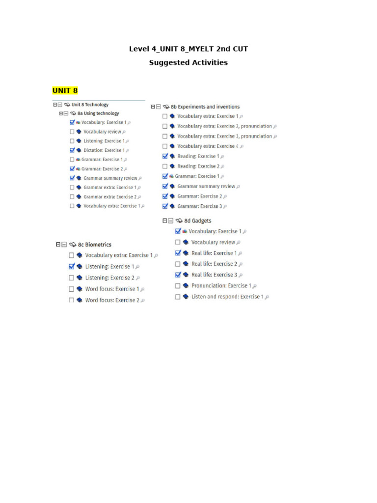 Level 4 Unit 8 Suggested Activities | PDF