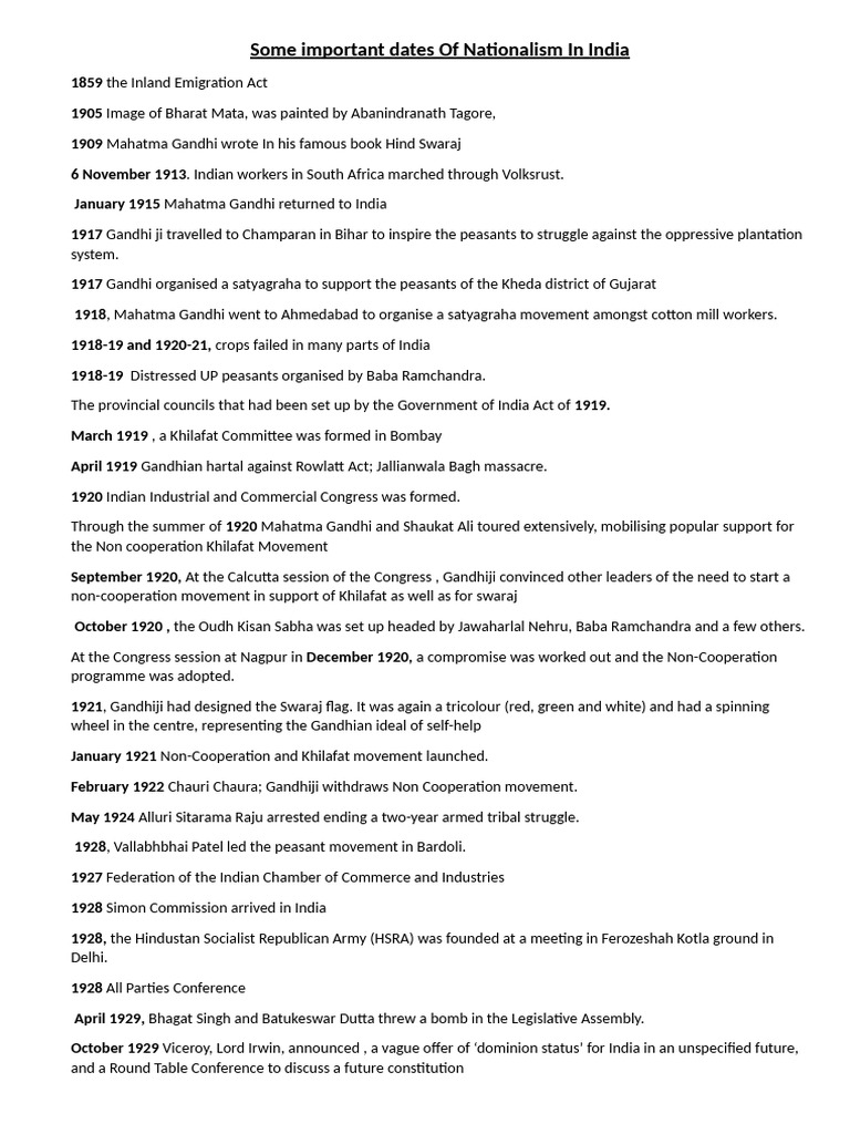Some Important Dates of Nationalism in India | PDF | Mahatma Gandhi ...
