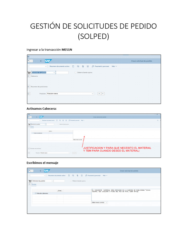 Manejo de Solped - Sap MM - Sesión 15 | PDF