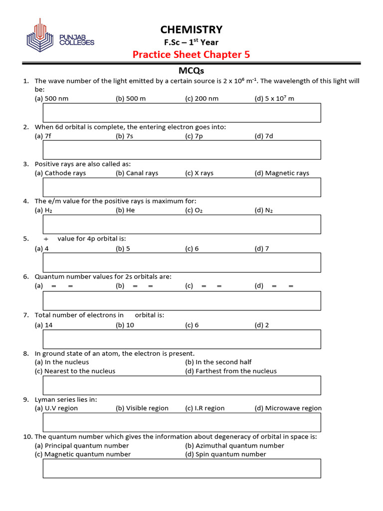 Chemistry MCQs and Short Questions | PDF | Atomic Orbital | Electron