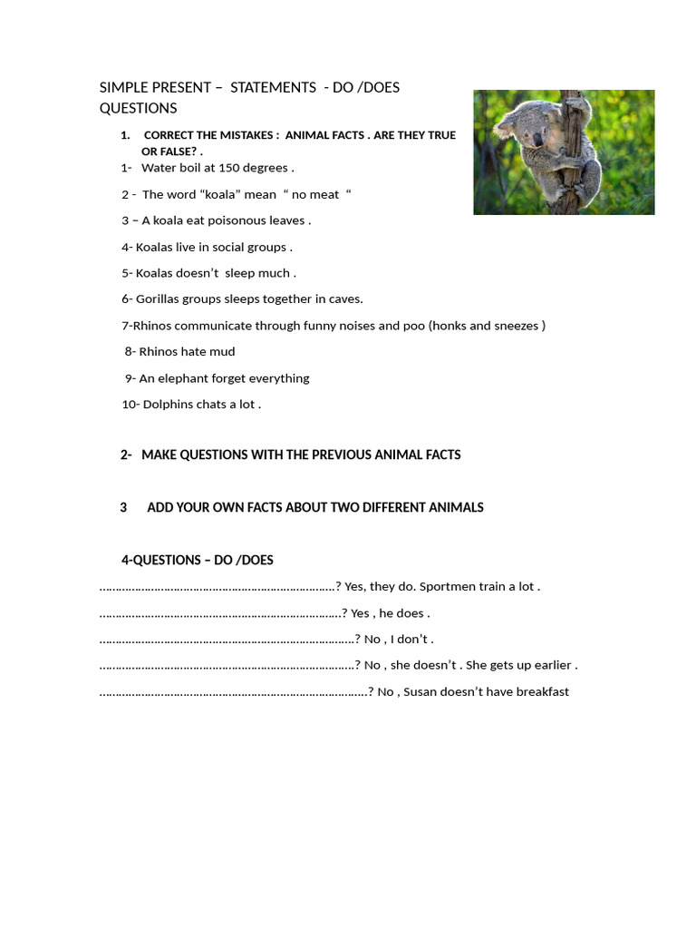 English Practice: Animal Facts | PDF