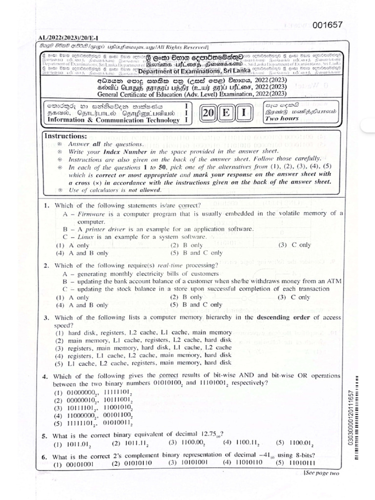 2022 A - L ICT - Paper 1 | PDF