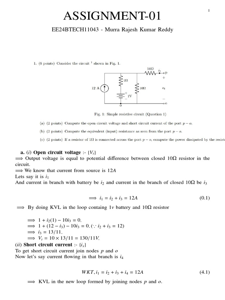 Ee24btech11043 ASSIGNMENT 01 | PDF | Electrical Network | Electrical Resistance And Conductance