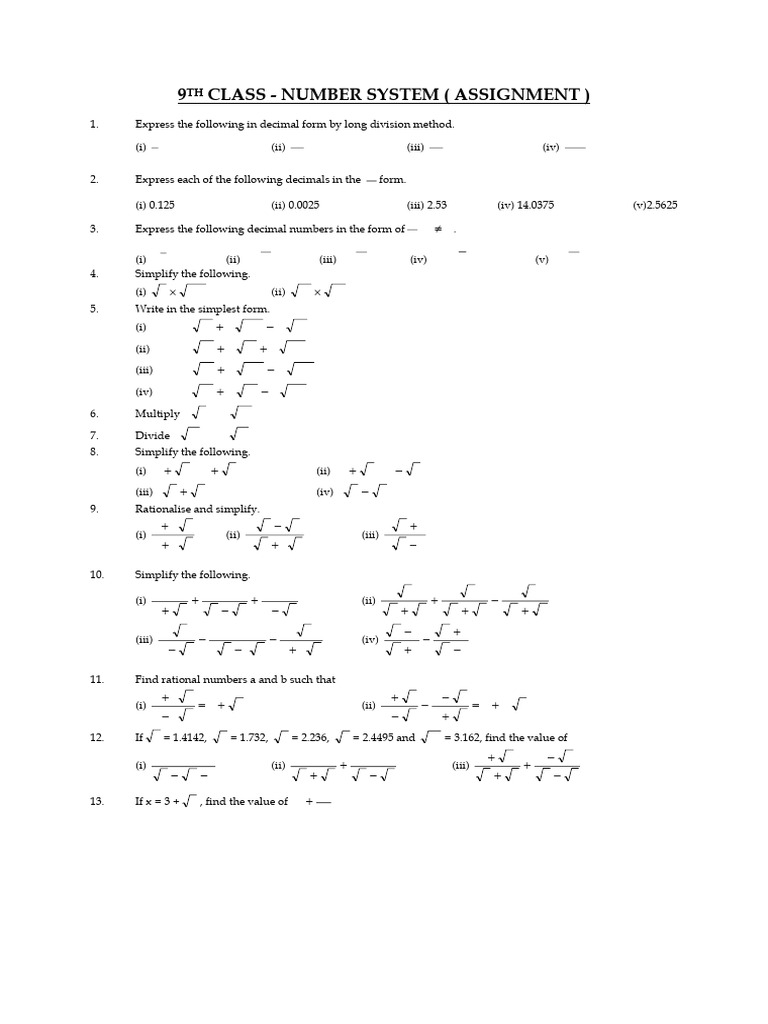 Number System Assignment | PDF | Arithmetic | Mathematics