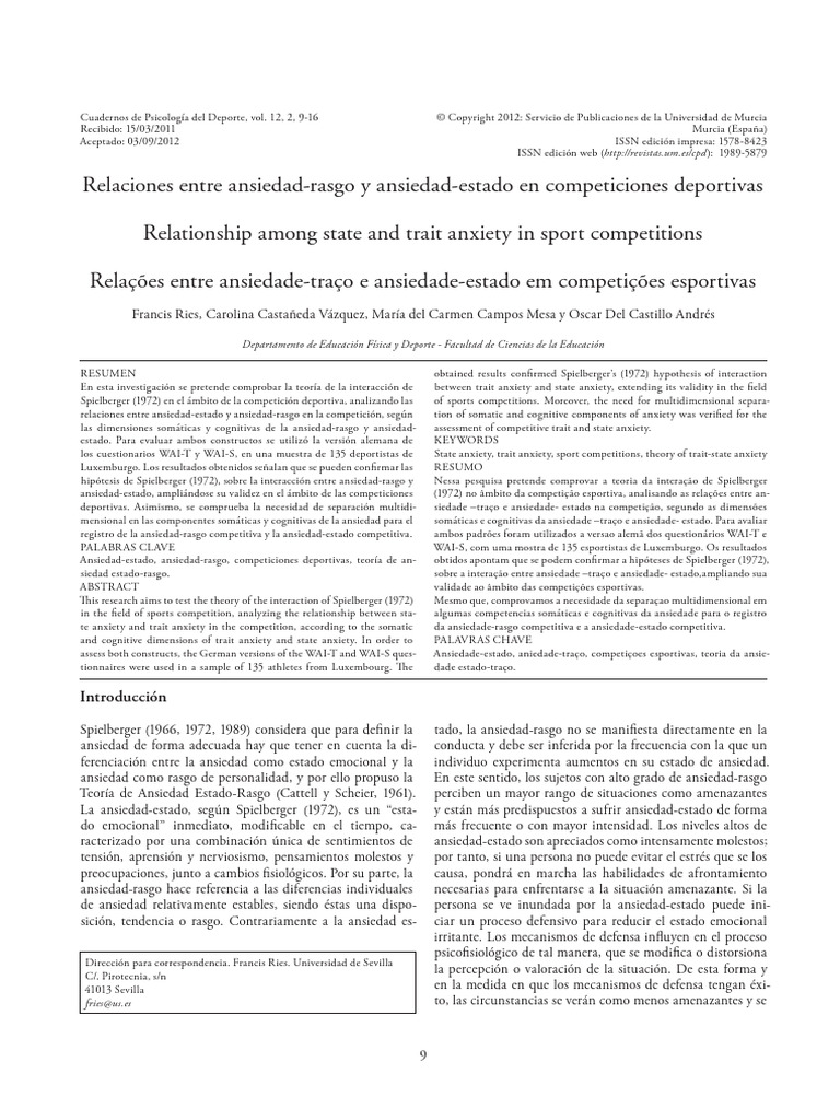 Ries 2012 Relaciones Entre Ansiedad Rasg | PDF | Ansiedad | Las emociones
