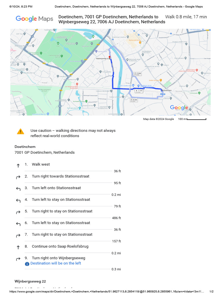 Doetinchem, Doetinchem, Netherlands To Wijnbergseweg 22, 7006 AJ ...