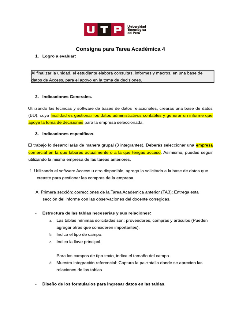 Ta4 Indicacione | PDF | Bases de datos | Software