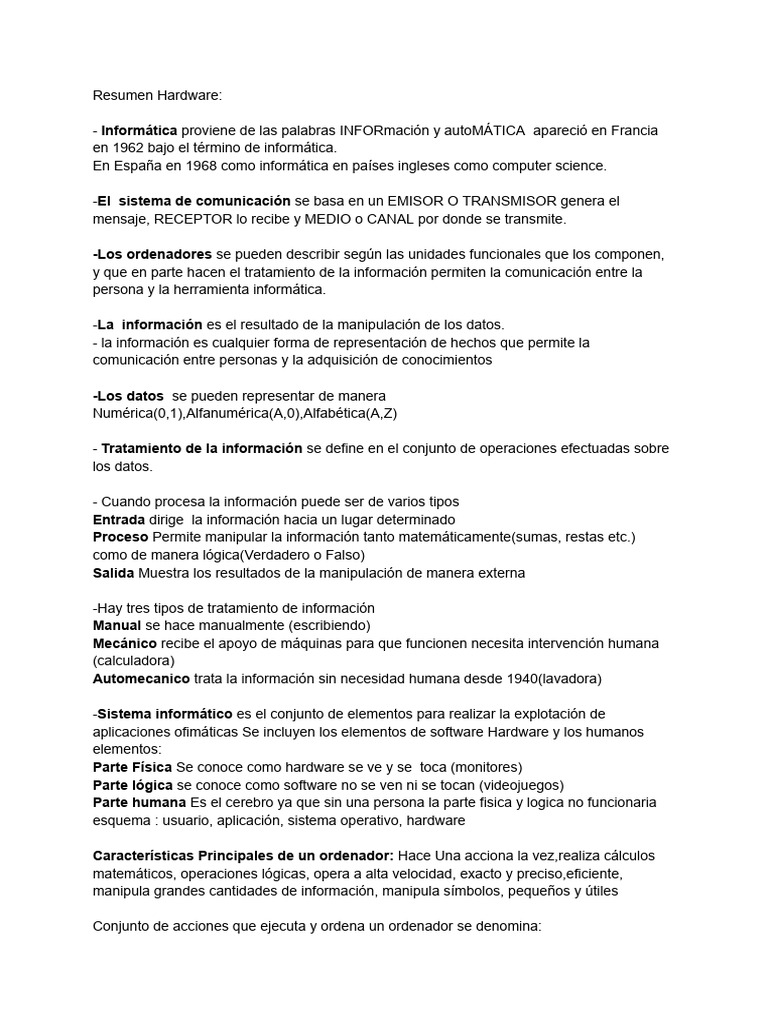 Copia de Resumen Hardware | PDF | Hardware de la computadora | Unidad ...