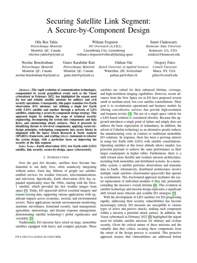 Securing Satellite Link Segment: A Secure-by-Component Design | PDF ...