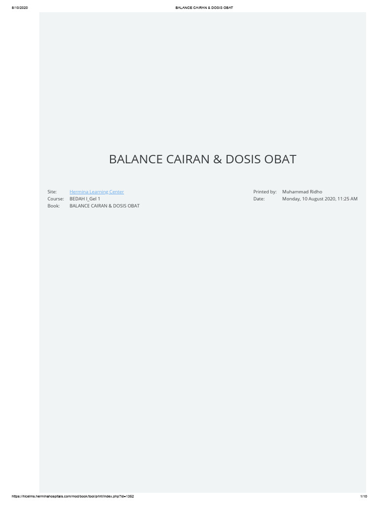 Balance Cairan & Dosis Obat | PDF