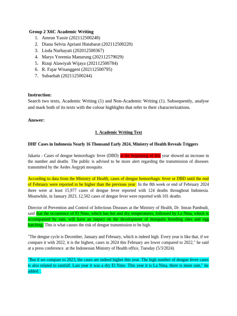 Exercise 1 X6C Academic Writing Group 2 Answers | PDF | Ramadan | Foods