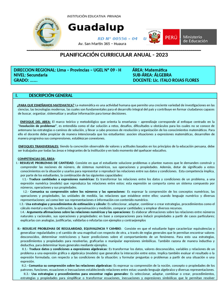 Planif - Anual - Matem - Sec - 2023 - Editado | PDF | Geometría | Ecuaciones