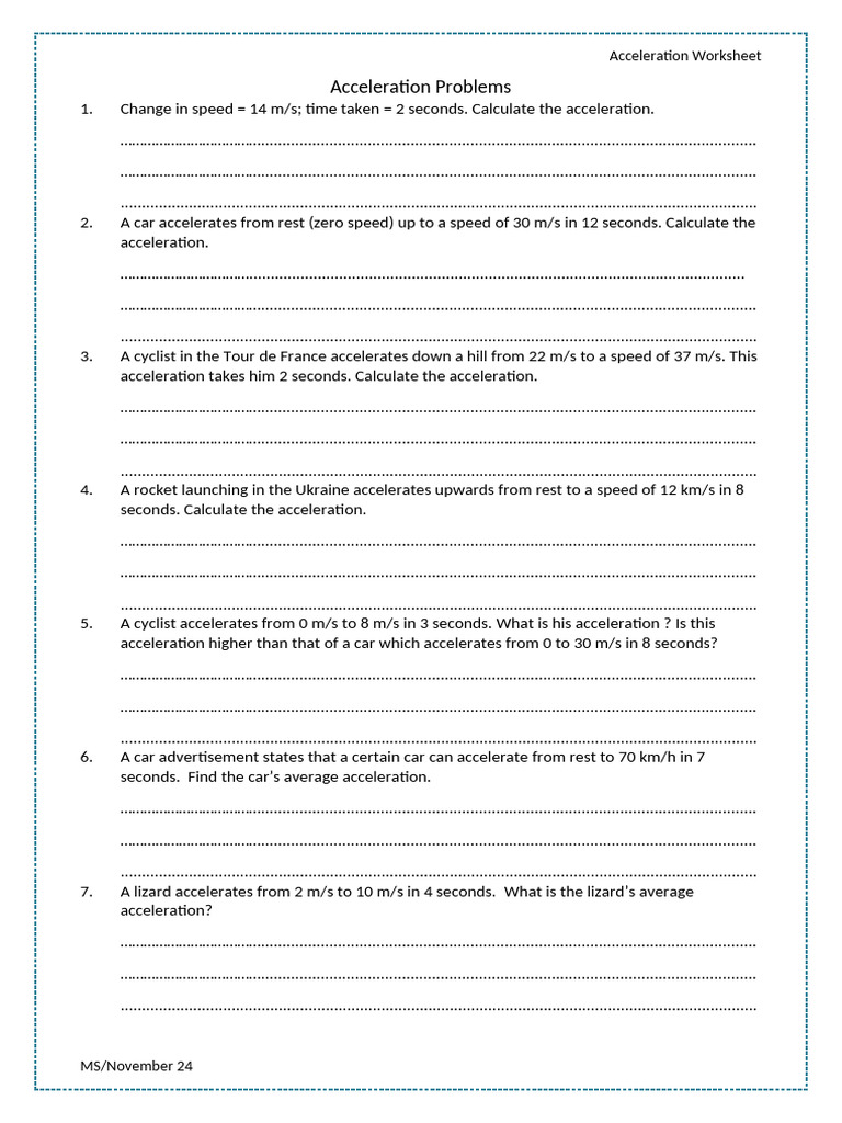 Acceleration Questions - Blue | PDF | Force | Metrology