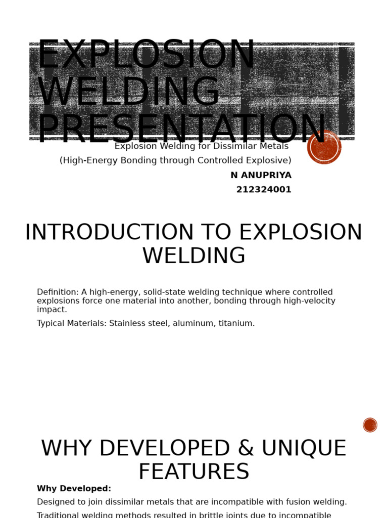 Explosion Welding Presentation | PDF | Welding | Construction