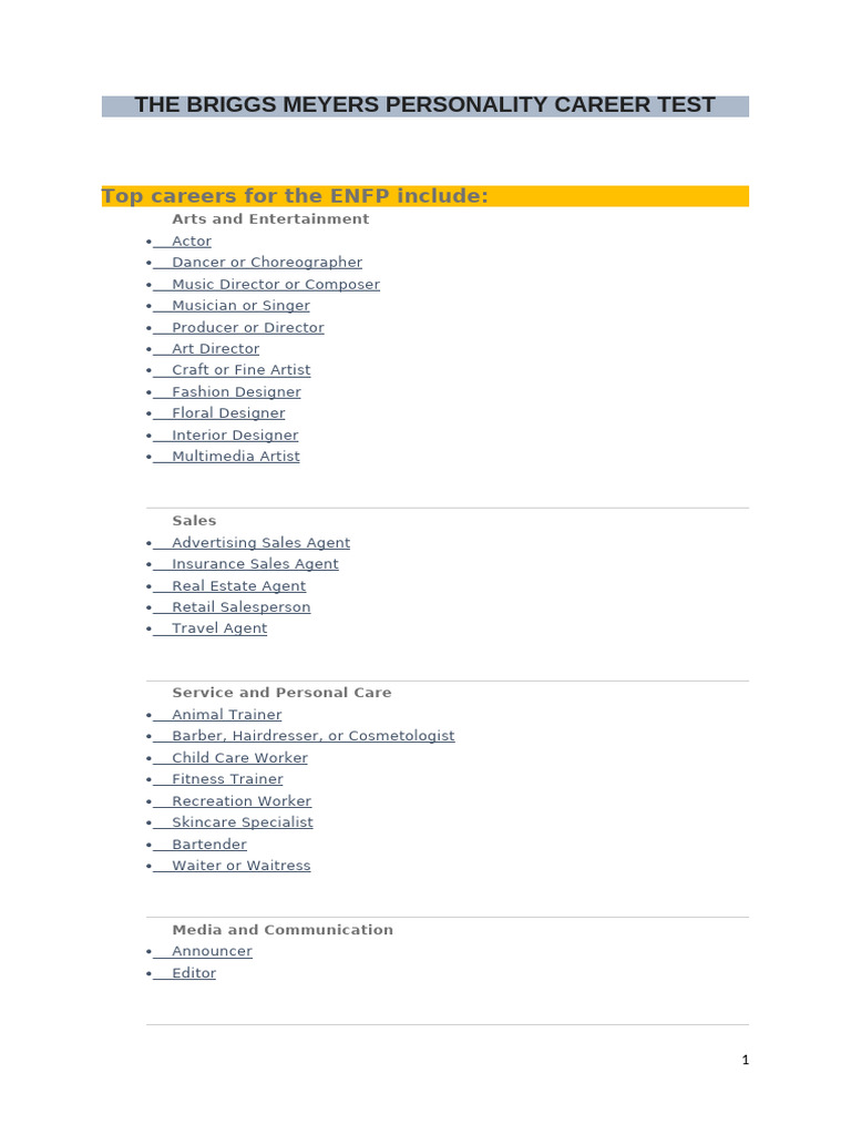 Careers for ENFP Personality Types | PDF | Health Care