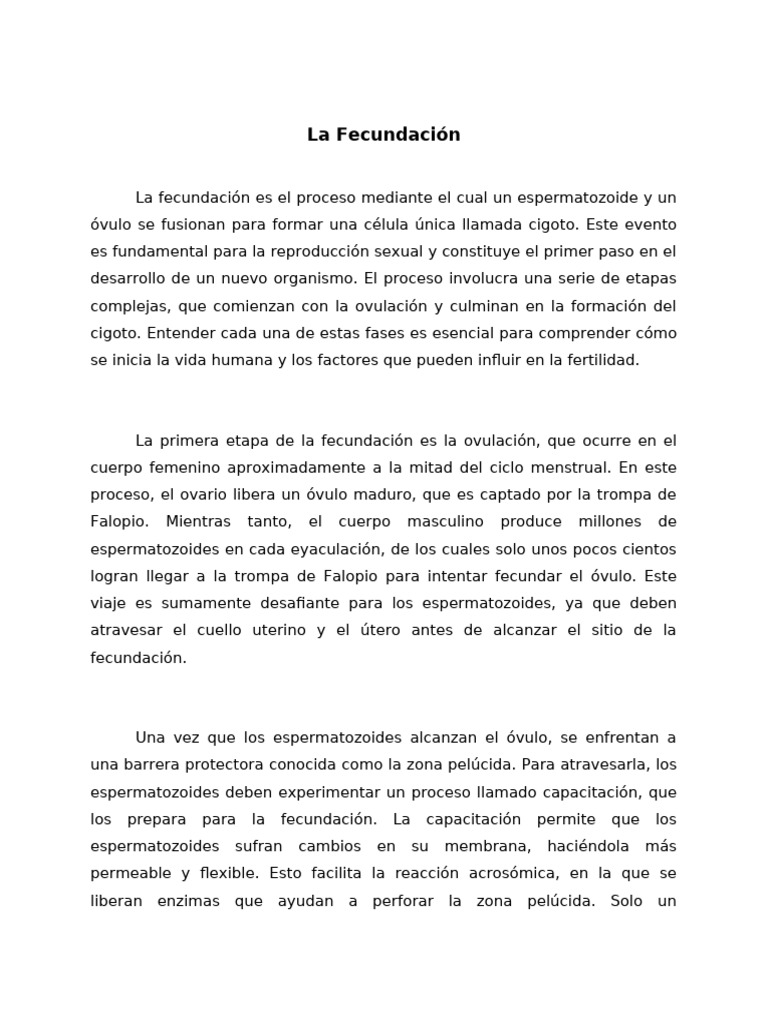 Fecundacion - Informe | PDF | Fertilización en vitro | Útero
