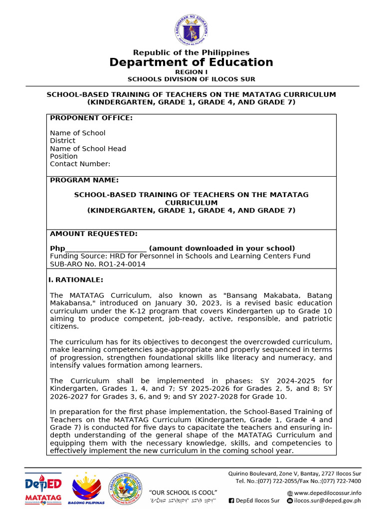 SBTT Training Proposal-SCHOOL | PDF | Curriculum | Teachers