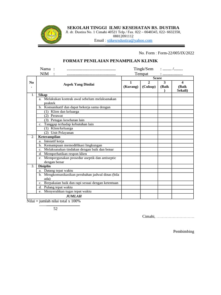 Form Penilaian Penampilan Klinik | PDF