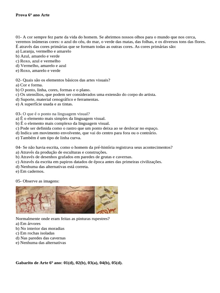 Provas de Arte para o Ensino Fundamental | PDF | Cor | Arte abstrata