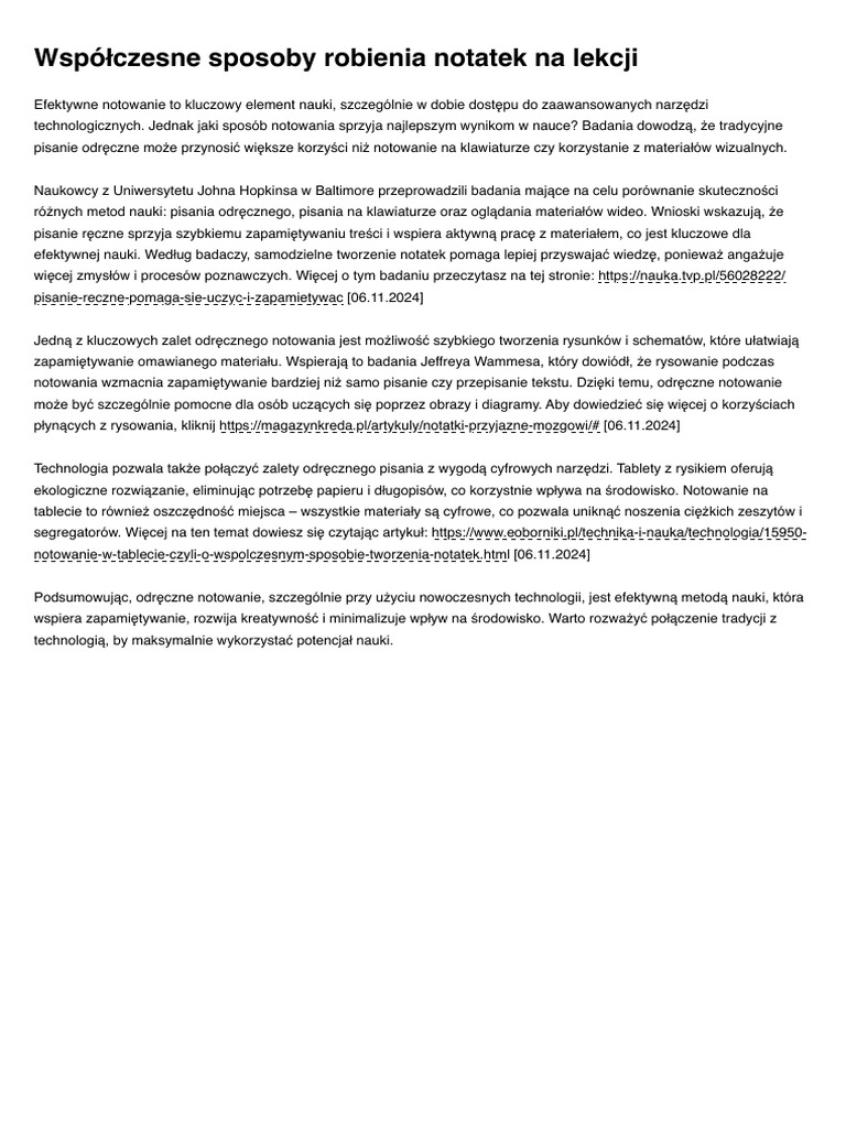 Współczesne Sposoby Robienia Notatek Na Lekcji | PDF