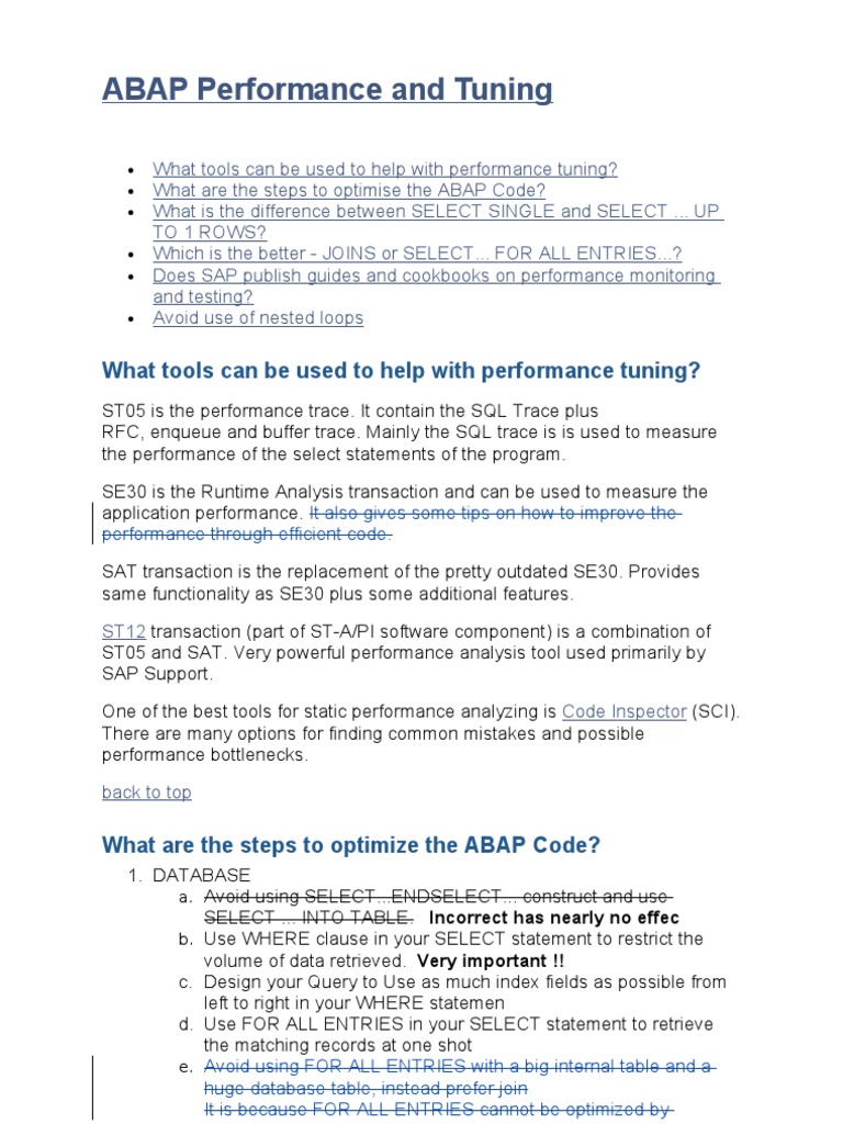 Abap Performance And Tuning Pdf Database Index Sql