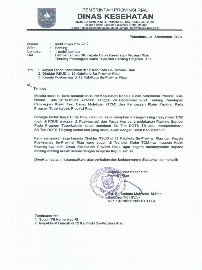 SK Kadiskes Tentang Pembagian Klaim TCM Dan Packing | PDF