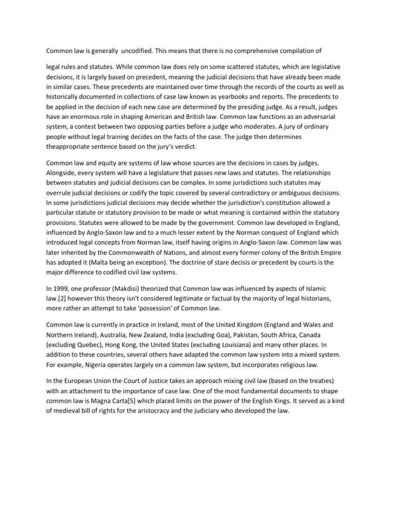 Common Law Is Generally Uncodified | PDF | Common Law | Codification (Law)