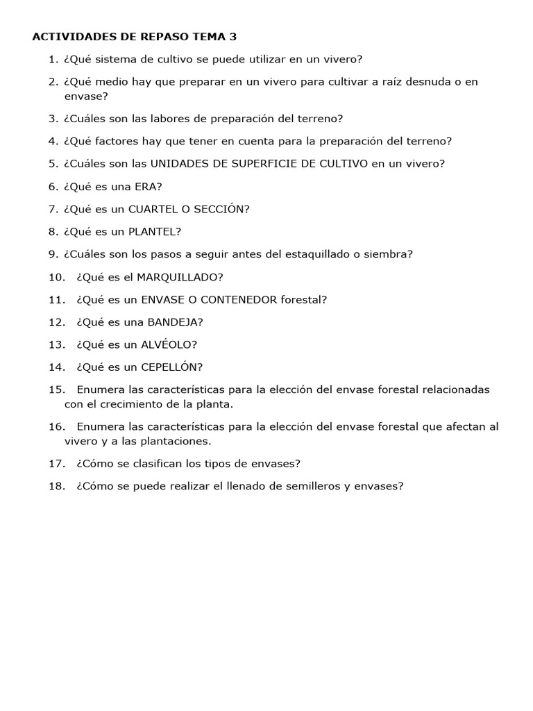 Actividades de Repaso Tema 3 | PDF