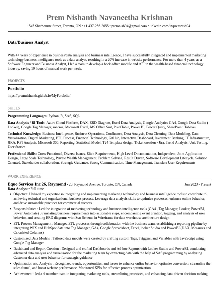 Resume_Prem Nishanth | PDF | Software Development Process | Business Intelligence