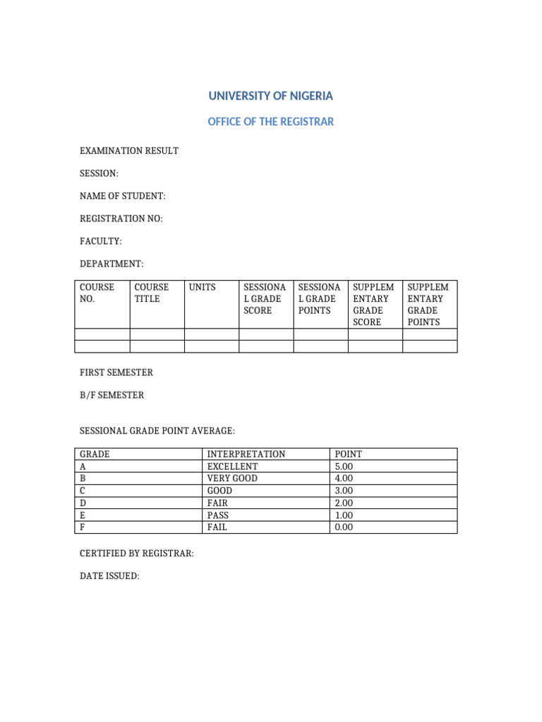 UNN Examination Result Template | PDF