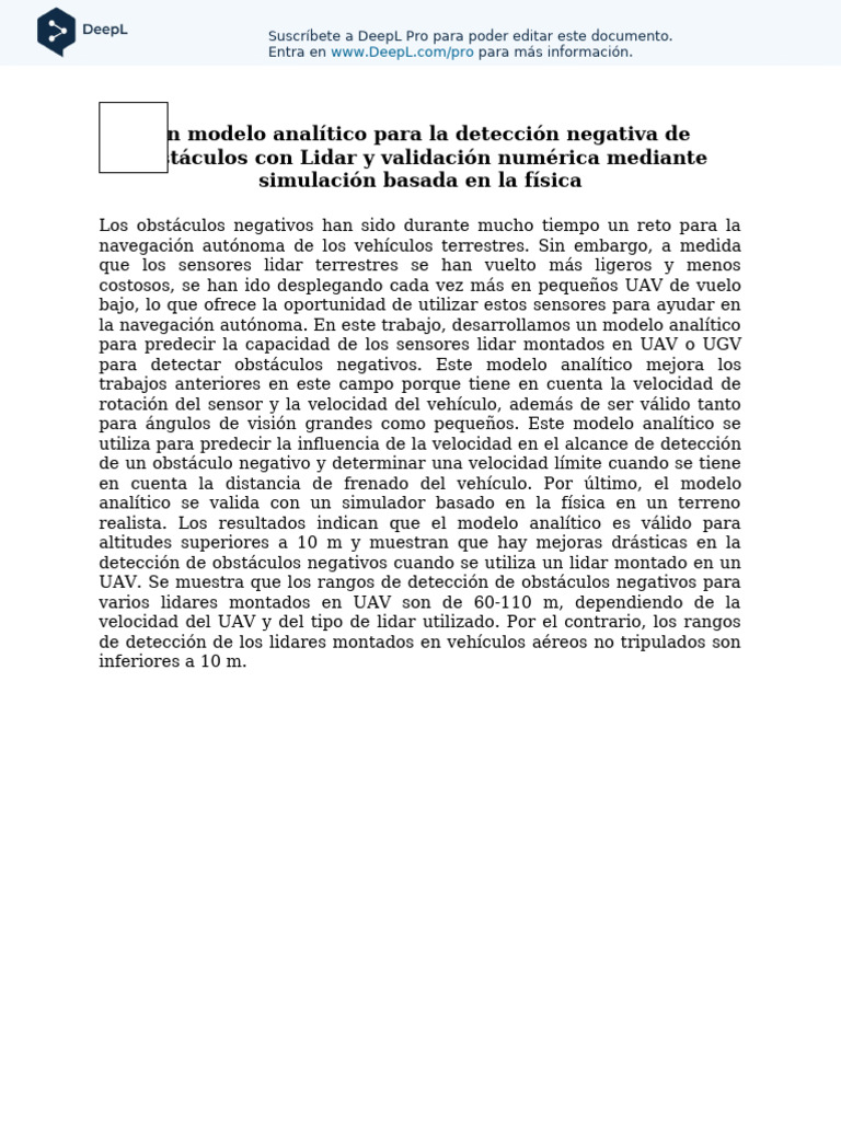 An Analytic Model For Negative Obstacle Detection With Lidar And Numerical Validation Using
