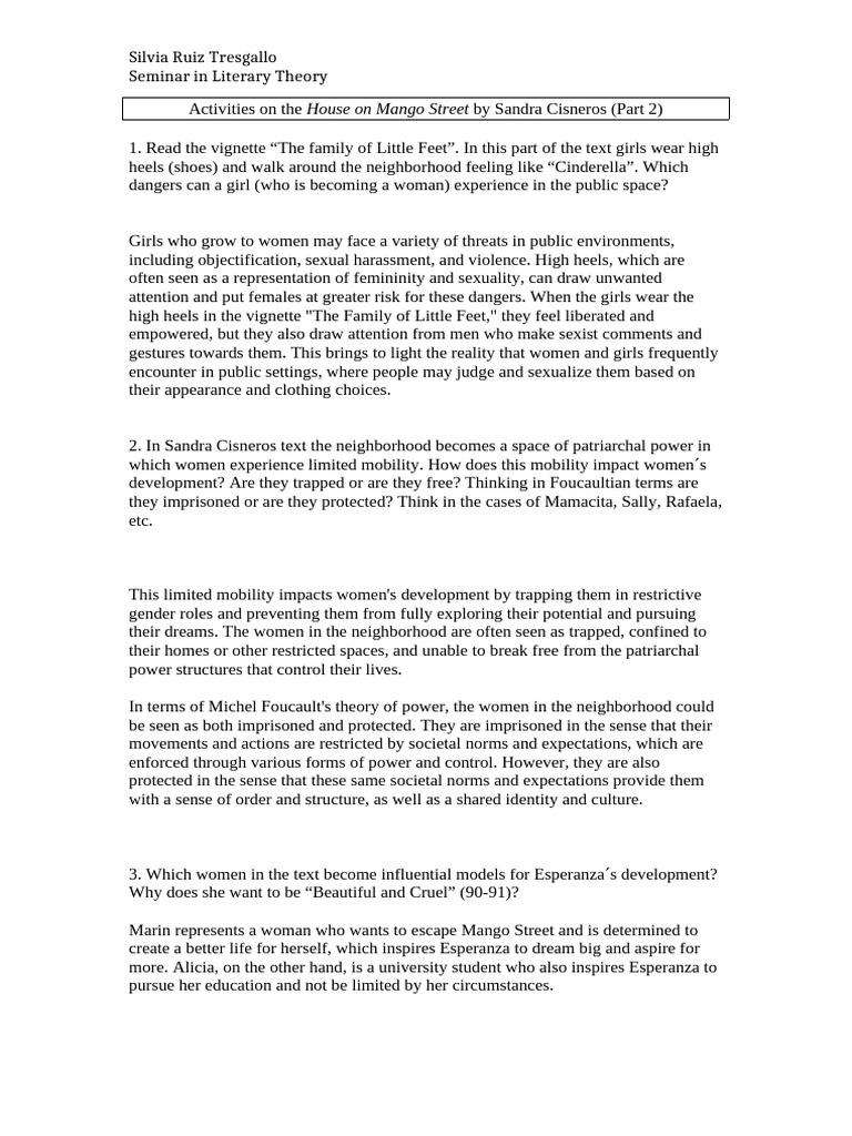 Activities On The House On Mango Street by Sandra Cisneros | PDF ...