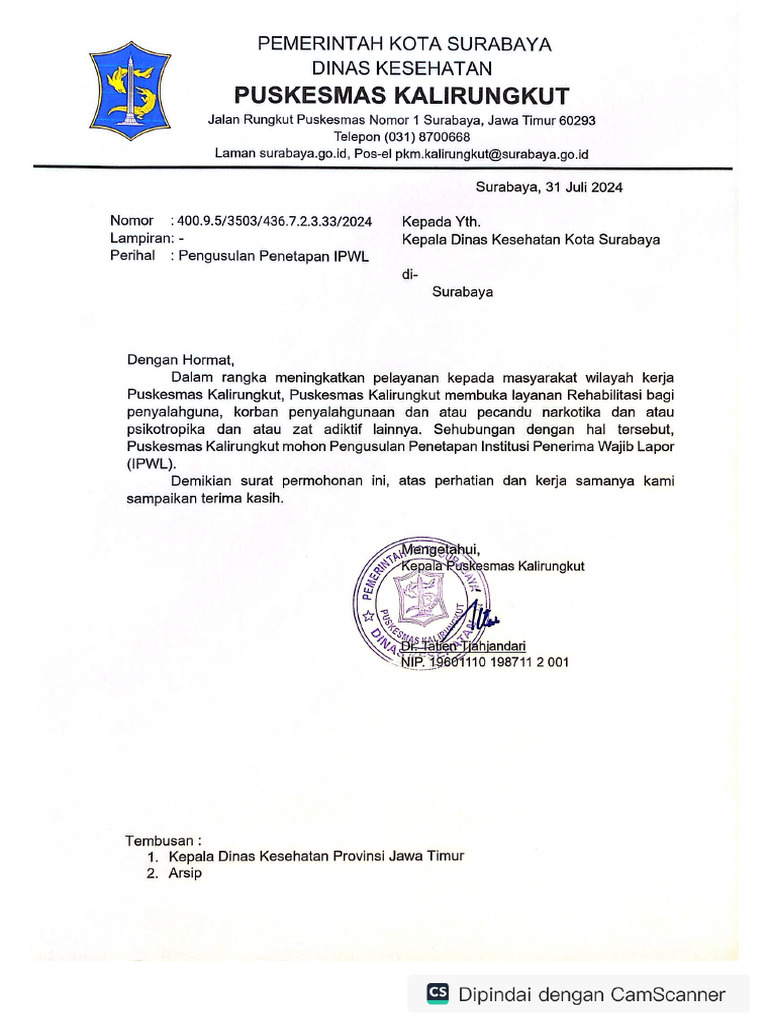 Revisi Surat Pengajuan IPWL | PDF