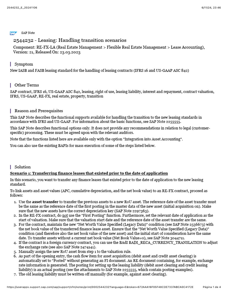SAP Leasing Transition Scenarios Guide | PDF | Valuation (Finance ...