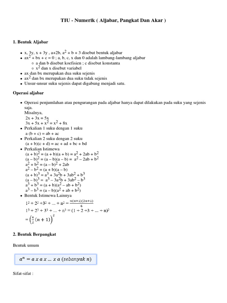 TIU Numerik Aljabar Pangkat Dan Akar | PDF