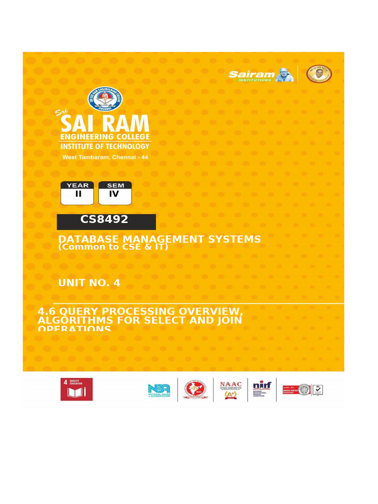 4.6 Algorithms For Select and Join Operations | PDF | Database Index ...