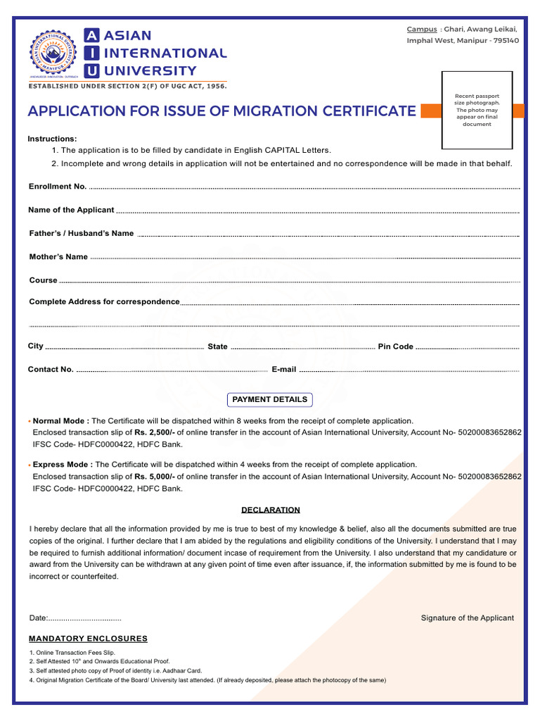 Application For Migration Certificate | PDF | Identity Document ...