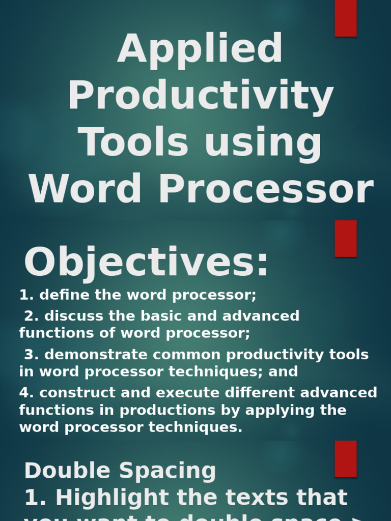 Lesson 4.1. Applied Productivity Tools Using Word Processor | PDF