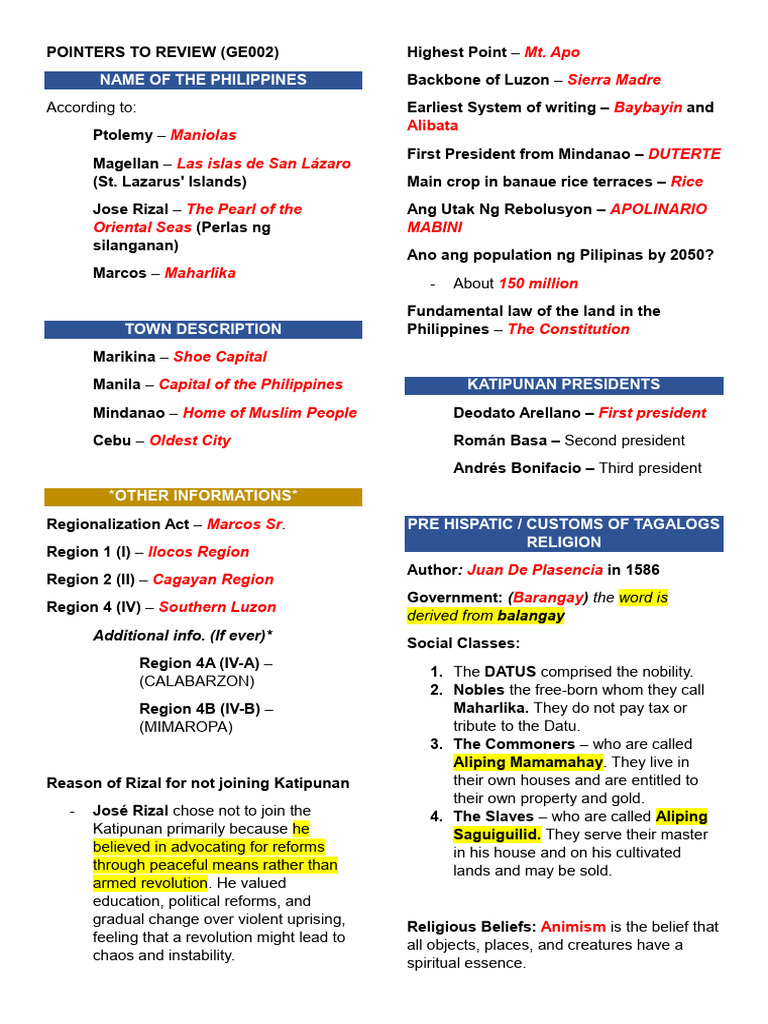 POINTERS-TO-REVIEW-RPH | PDF | Philippines | Luzon