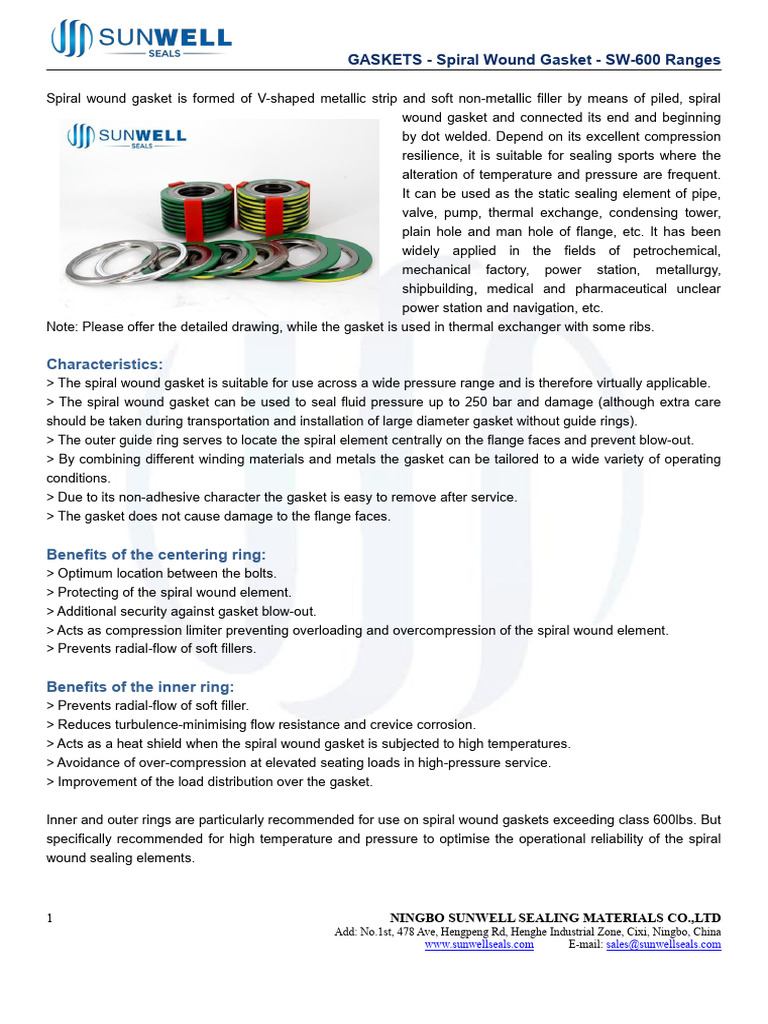 Spiral Wound Gaskets Guide | PDF | Materials