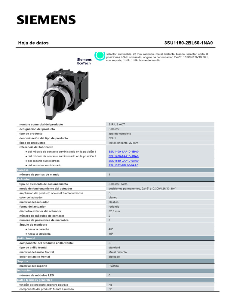 3SU11502BL601NA0 Datasheet Es | PDF | Fusible (Eléctrico) | Tornillo