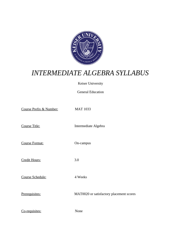 Mat1033 Syllabus Pdf Factorization Quadratic Equation