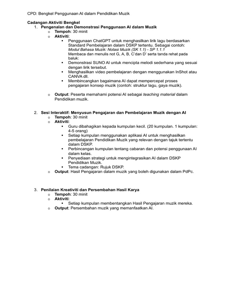 Pengikisan Aktiviti Dalam CPD Penggunaan AI Dalam PDPC Pendidikan Muzik | PDF
